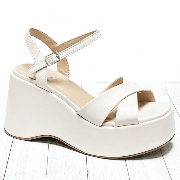 Shoes | New Bone Beige Cross Platform Wedge Sandals | Poshmark